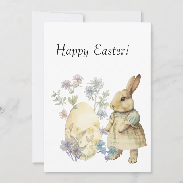 Watercolor retro Easter egg and bunny Thank You Card | Zazzle