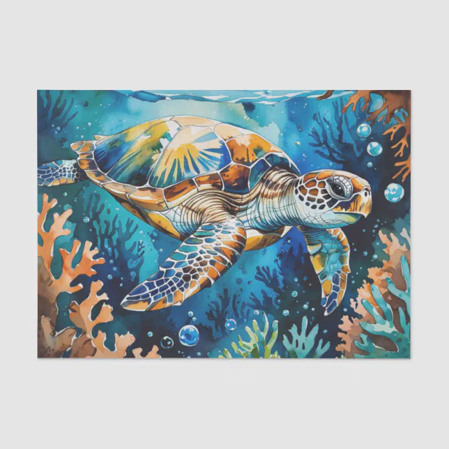 Watercolor Sea Turtle Ocean Decor Decoupage Tissue Paper | Zazzle