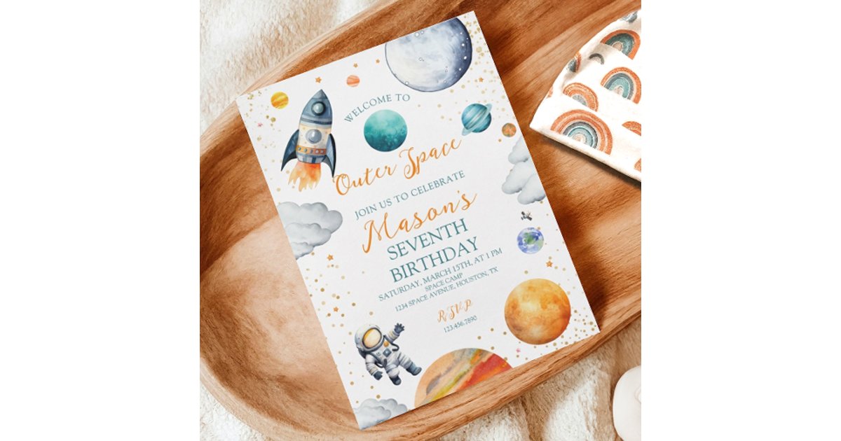 Watercolor Space Galaxy Birthday Invitation | Zazzle