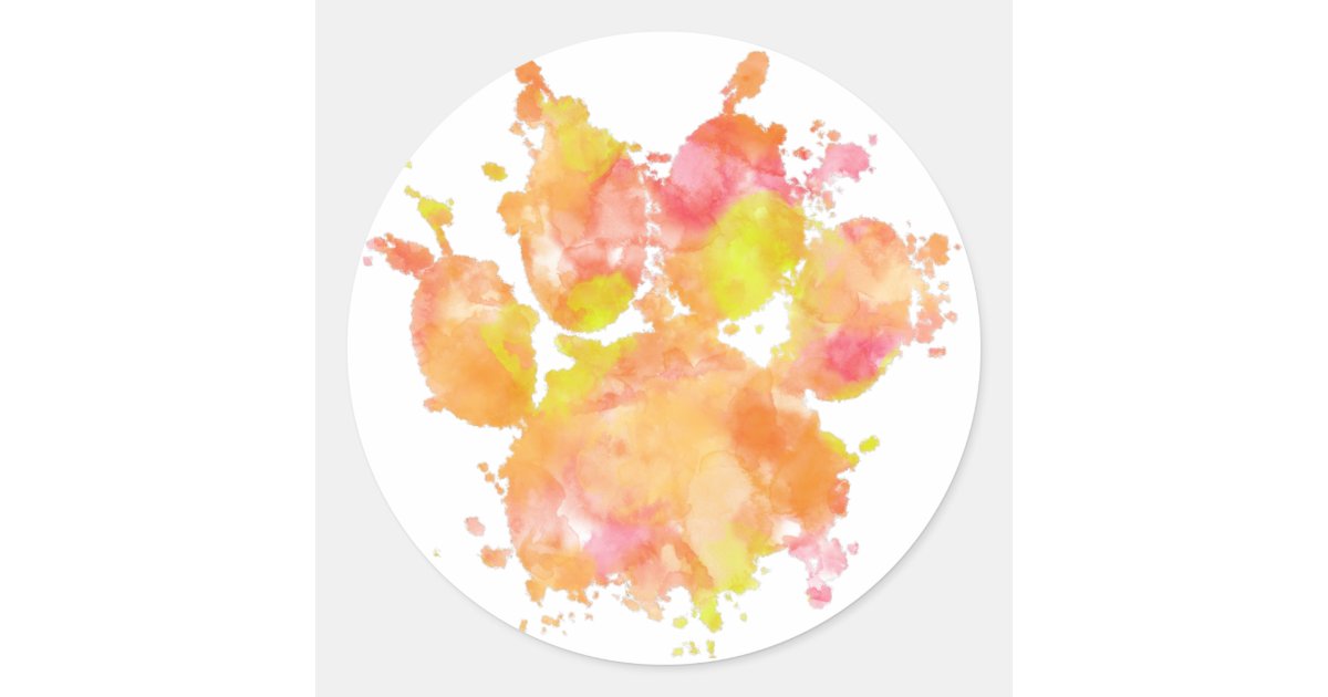 Watercolor Splash Dog Paw Print Classic Round Sticker | Zazzle