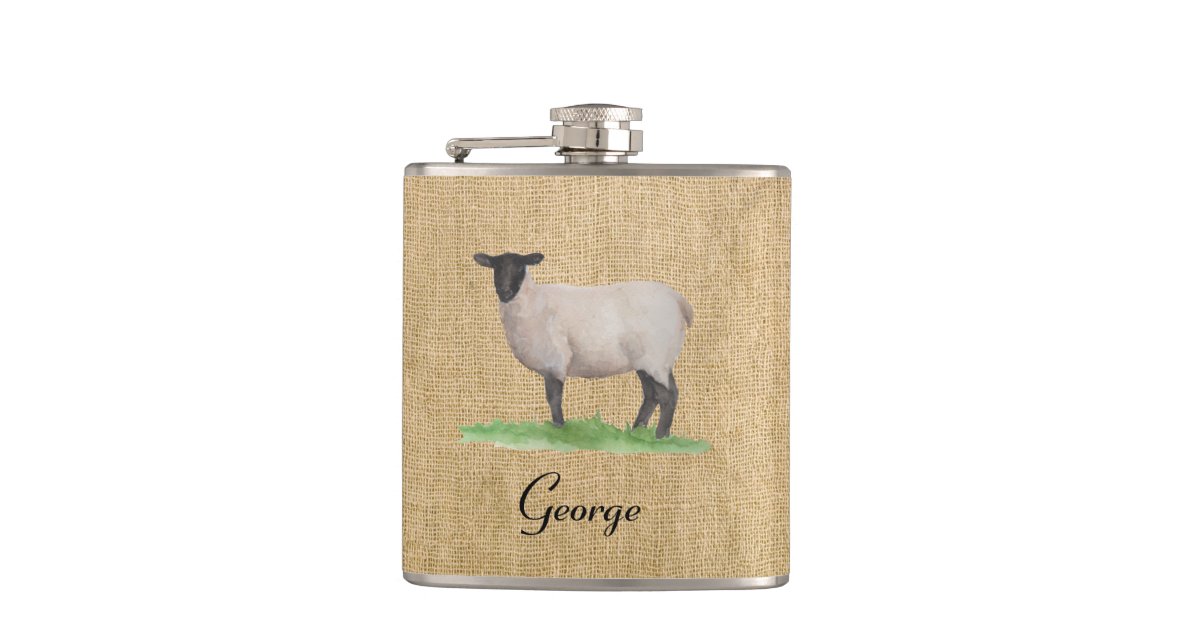 Watercolor Suffolk Sheep Hip Flask | Zazzle
