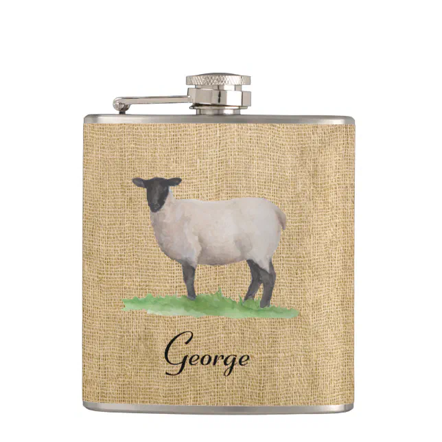 Watercolor Suffolk Sheep Hip Flask | Zazzle