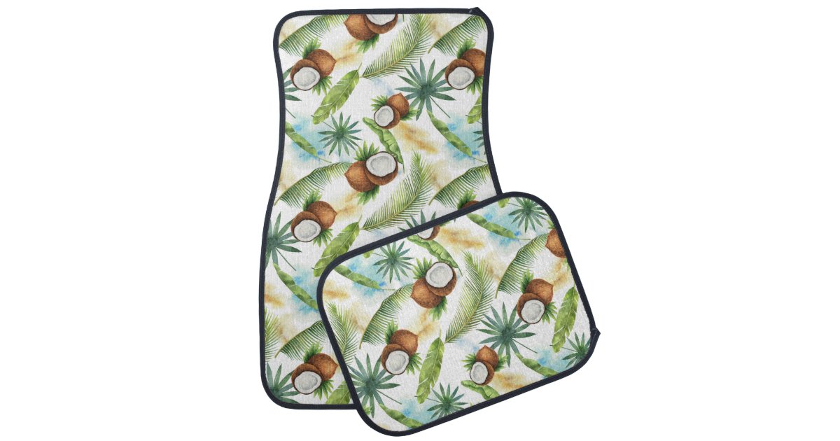 Watercolor Tropical Coconut Pattern Car Mat | Zazzle
