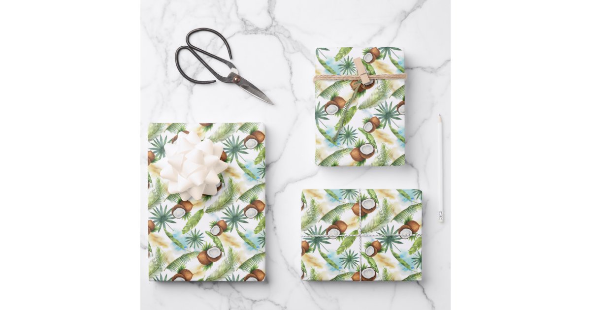 Watercolor Tropical Coconut Pattern Wrapping Paper Sheet | Zazzle