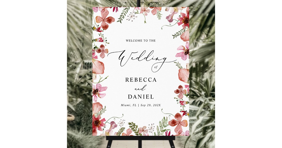 Watercolor Wildflowers Rustic Wedding Poster | Zazzle