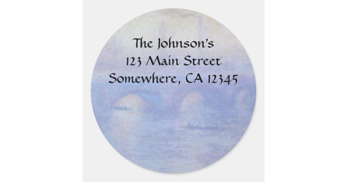 Waterloo Bridge, Mist Effect by Claude Monet Classic Round Sticker | Zazzle