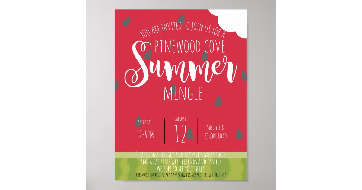 watermelon summer mingle party neighbourhood poster | Zazzle