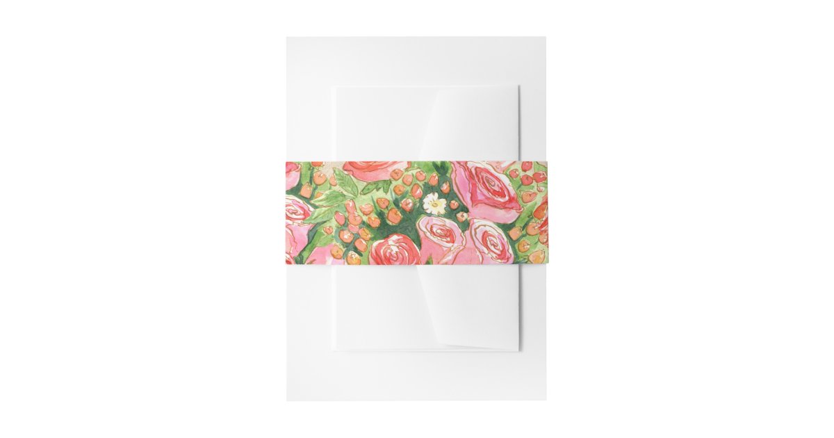 Watrecolor Floral Kraft Paper Wedding Invitation Belly Band | Zazzle