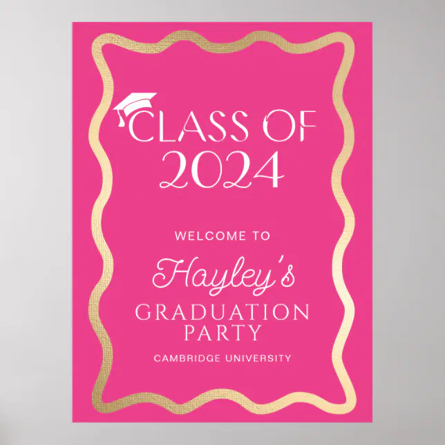 Wave Hot Pink Graduation Party Welcome Poster | Zazzle