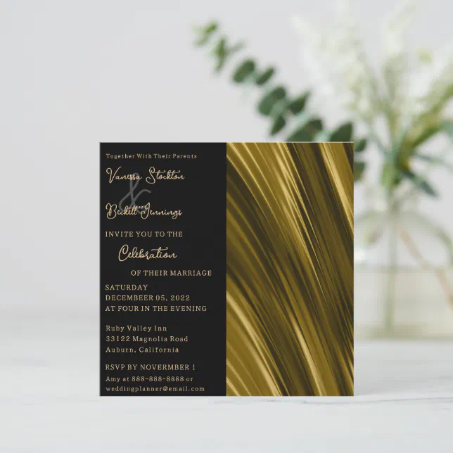 Wavey Gold Wedding Invitation | Zazzle