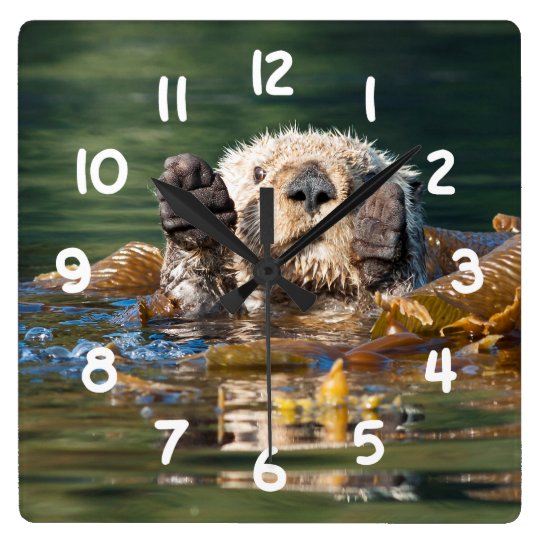 Waving Sea Otter Square Wall Clock | Zazzle.co.uk