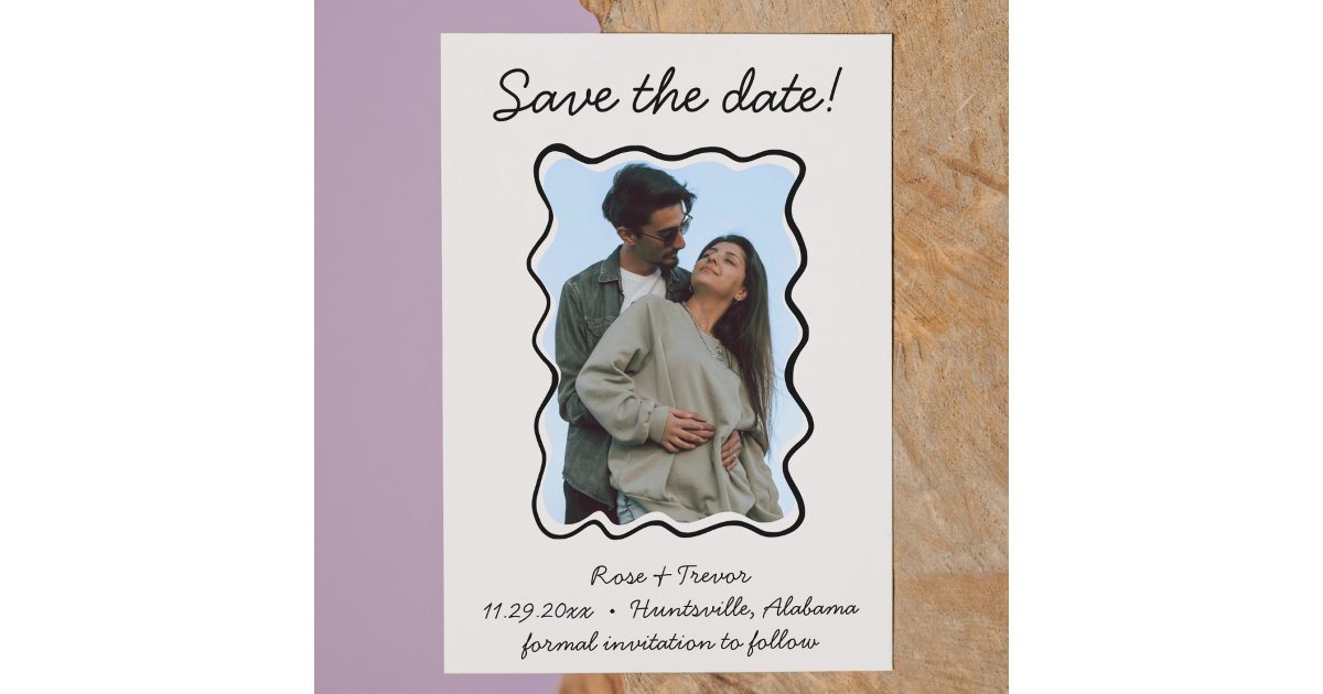 Wavy Hand Drawn Border Save the Date Photo Invitation | Zazzle