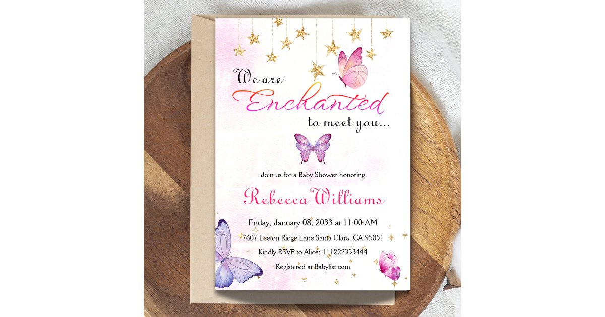 We Are Enchanted To Meet You Butterfly Baby Shower Invitation | Zazzle