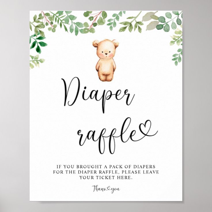 We can bearly wait diaper raffle poster | Zazzle