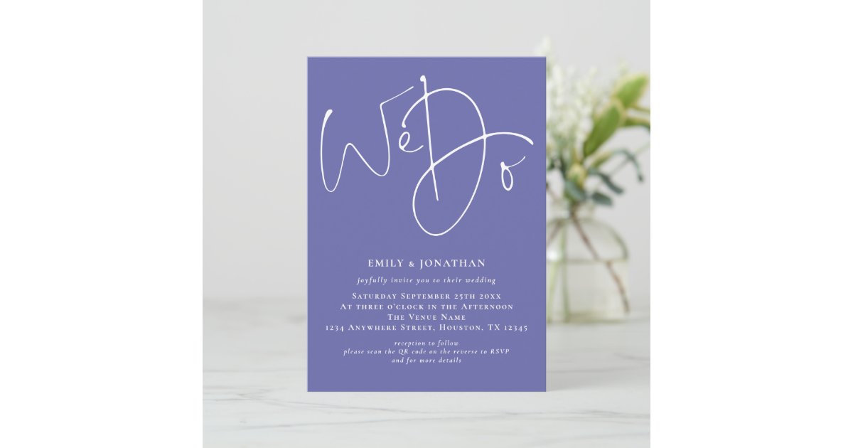 We Do Script Blue QR Wedding Invitation | Zazzle