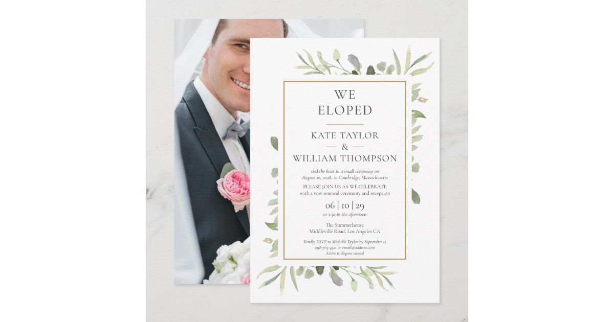 We Eloped Greenery Photo Wedding Invitation | Zazzle