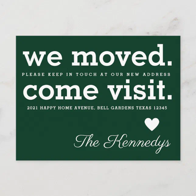We Moved Come Visit Typography New Home Green Announcement Postcard ...