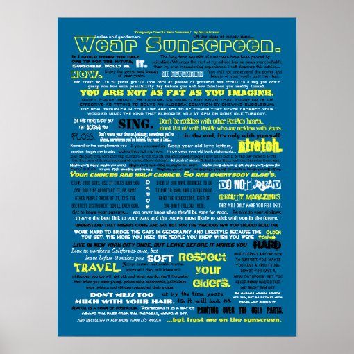 Wear Sunscreen Poster | Zazzle