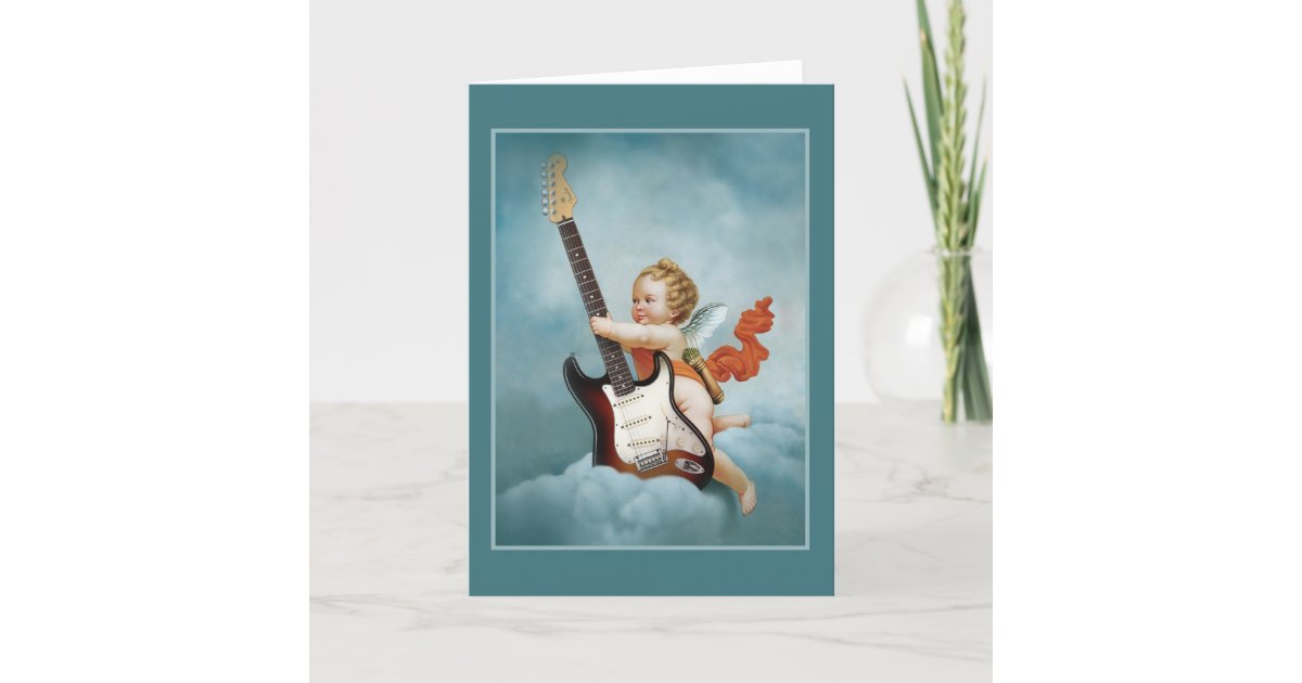 Webstrings Cherub with Strat Thank You Card | Zazzle