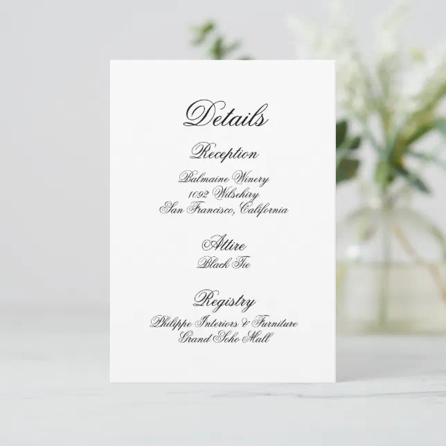 Wedding Details Card | Zazzle