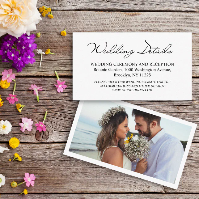 wedding details photo modern chic handwriting enclosure card | Zazzle