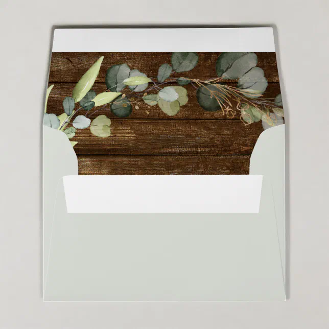 Wedding Eucalyptus Greenery Rustic Wood Envelope | Zazzle
