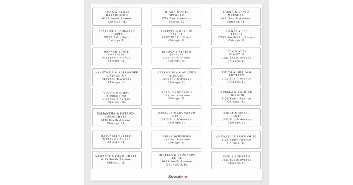 Wedding guest Address labels Cut Vinyl Sticker | Zazzle