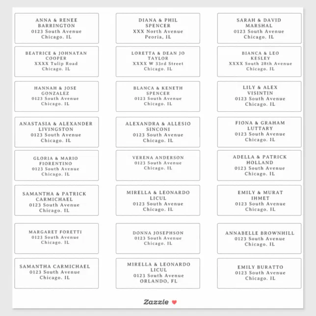 Wedding guest Address labels Cut Vinyl Sticker | Zazzle