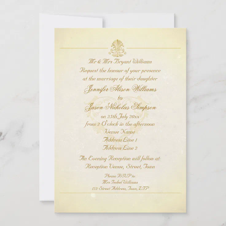 Wedding Invitation Vintage Parchment Paper Style | Zazzle