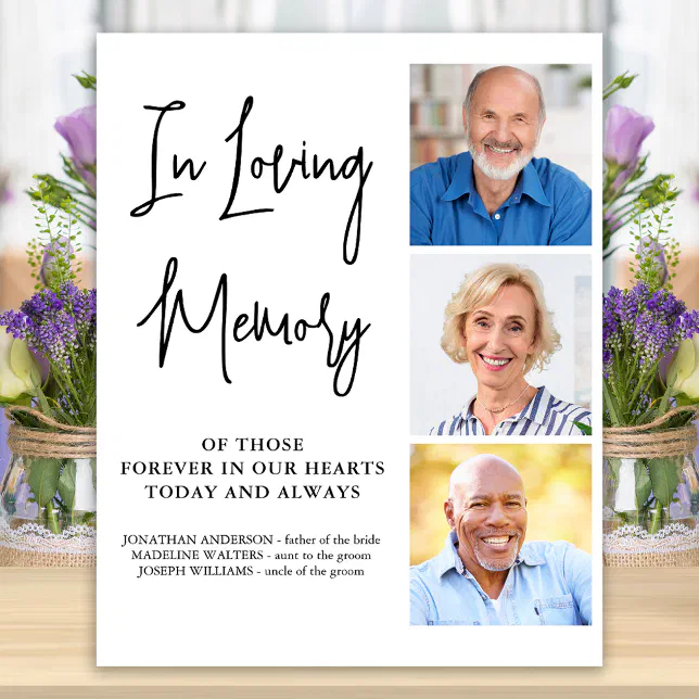 Wedding Memorial Personalise 3 Photo Loving Memory Poster | Zazzle