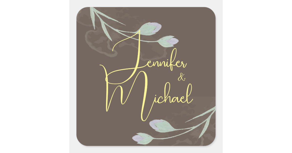 Wedding Modern Minimalist Plain Calligraphy Name Square Sticker | Zazzle