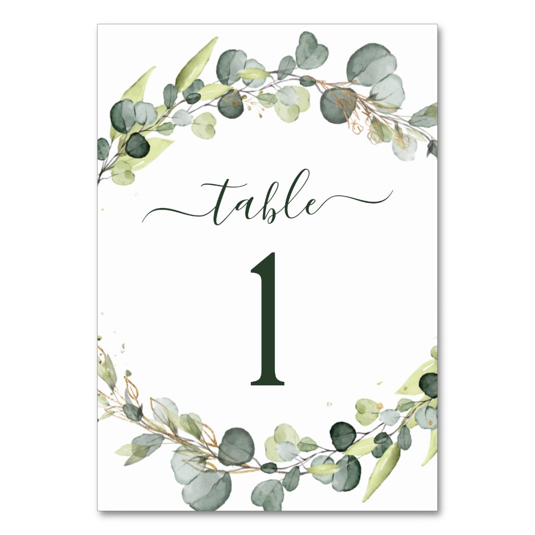 Wedding Reception Eucalyptus Greenery Succulent Table Number | Zazzle