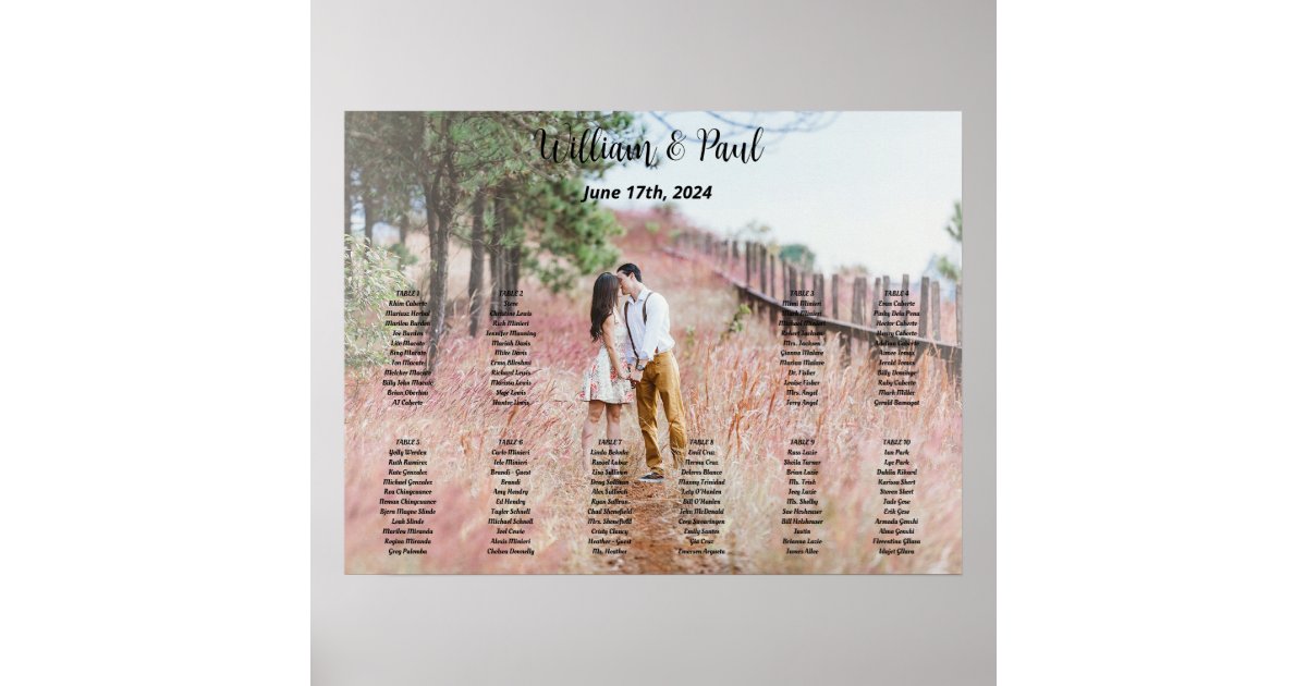 Wedding seating chart poster with photo | Zazzle
