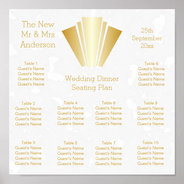Wedding Seating Plan Gold Art Deco Design Poster | Zazzle