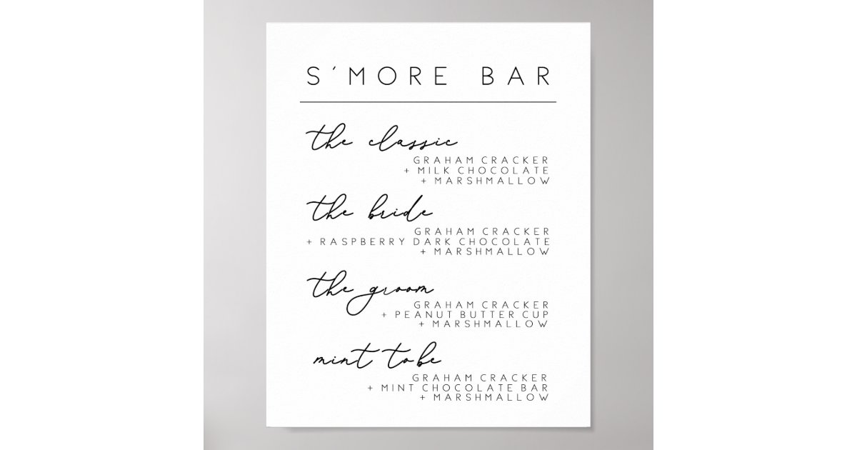 Wedding S'more Bar Menu Sign, Smore Recipe Poster | Zazzle
