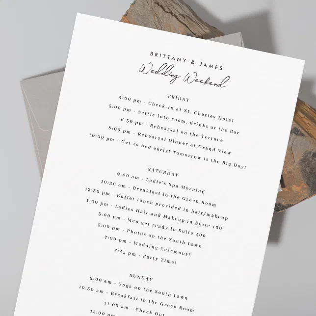 Wedding Weekend Itinerary Invitation | Zazzle