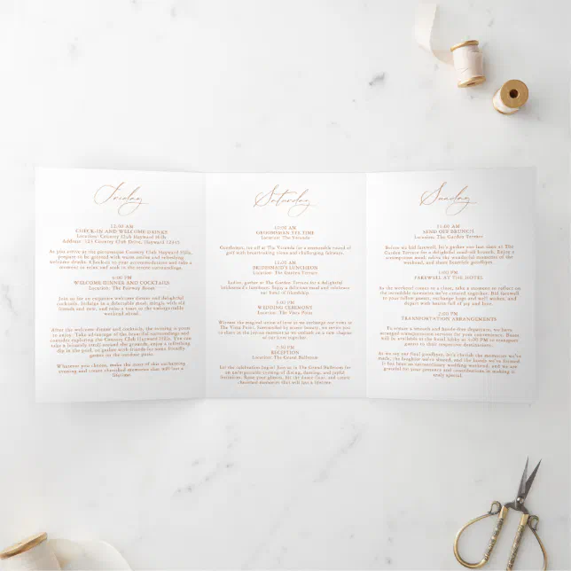 Wedding Weekend Itinerary Timeline Elegant Booklet Tri-Fold Holiday ...
