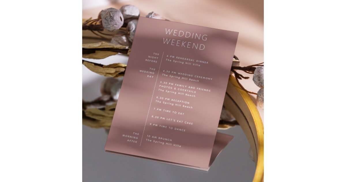 Wedding welcome. Mauve Weekend itinerary Timeline Invitation | Zazzle