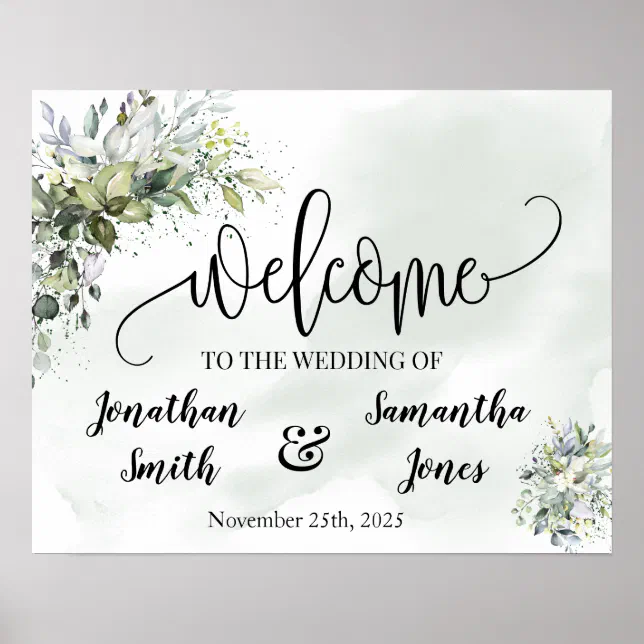 Wedding welcome sign eucalyptus succulent poster | Zazzle