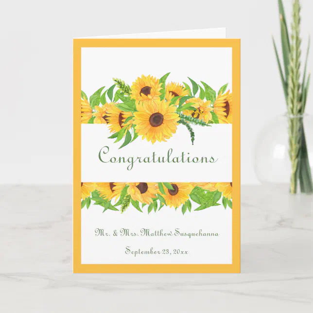 Wedding Yellow Sunflowers Name Congratulations Card | Zazzle