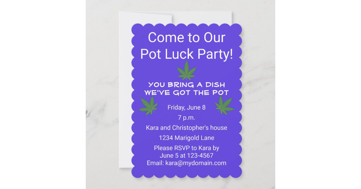 Weed Leaf Pot Luck Party Personalised Invitation | Zazzle
