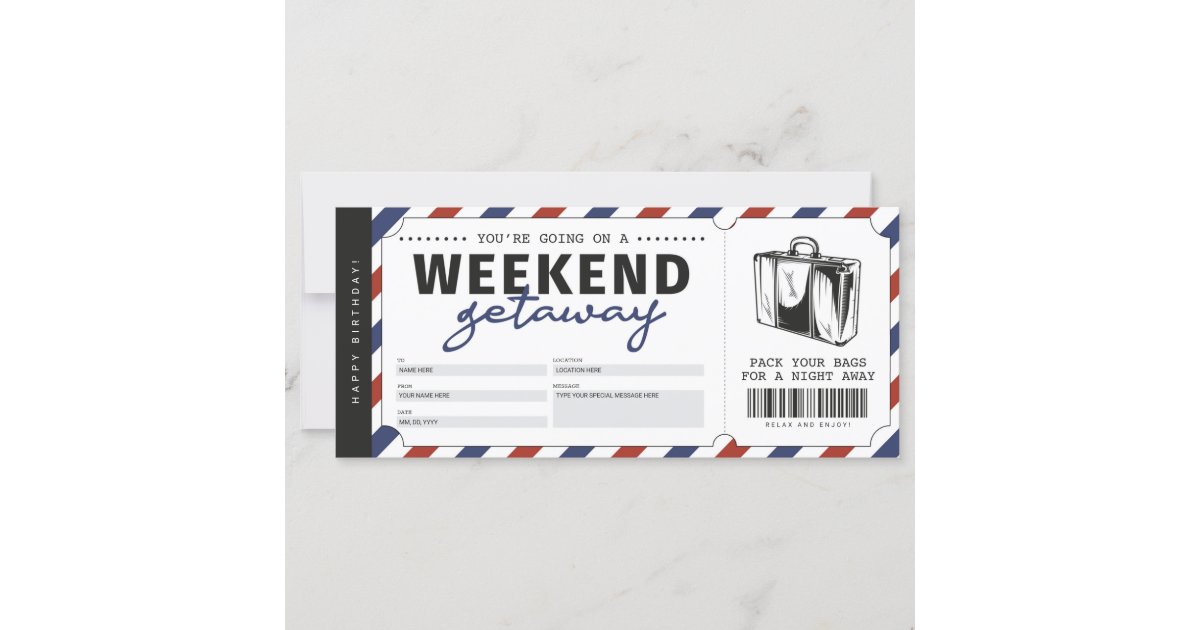 Weekend Getaway Gift Travel Ticket Voucher | Zazzle