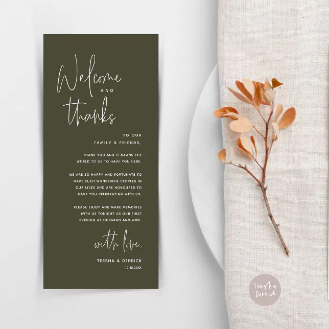 Welcome and Thanks, Place Setting Thank You Card | Zazzle