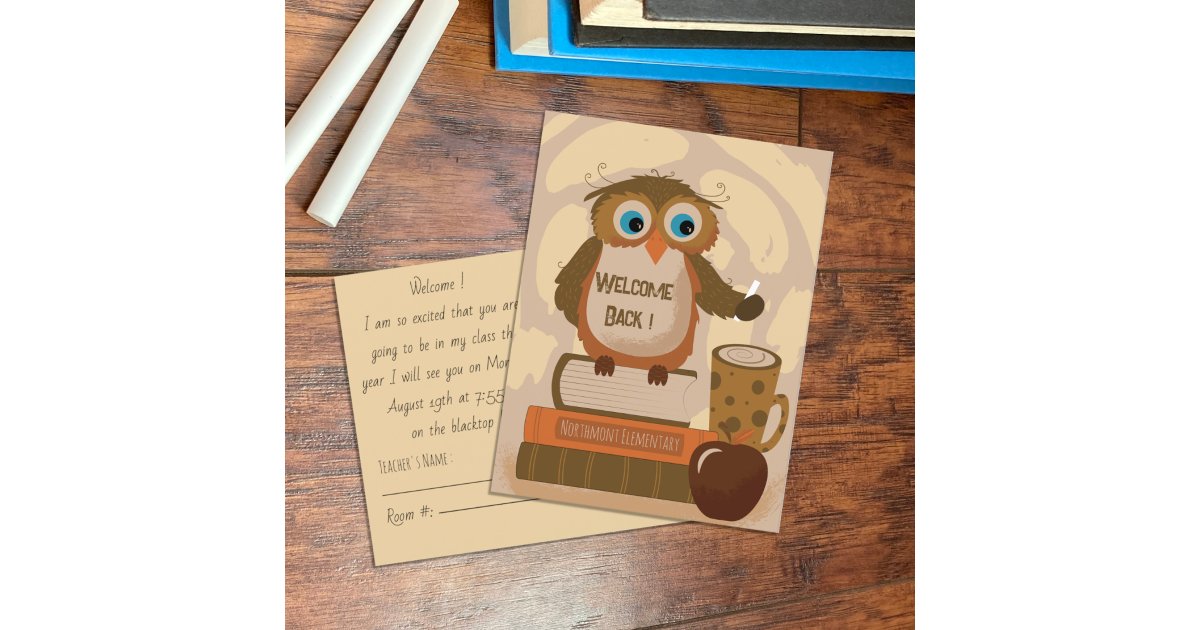 Welcome Back Teacher Owl Brown Postcard | Zazzle