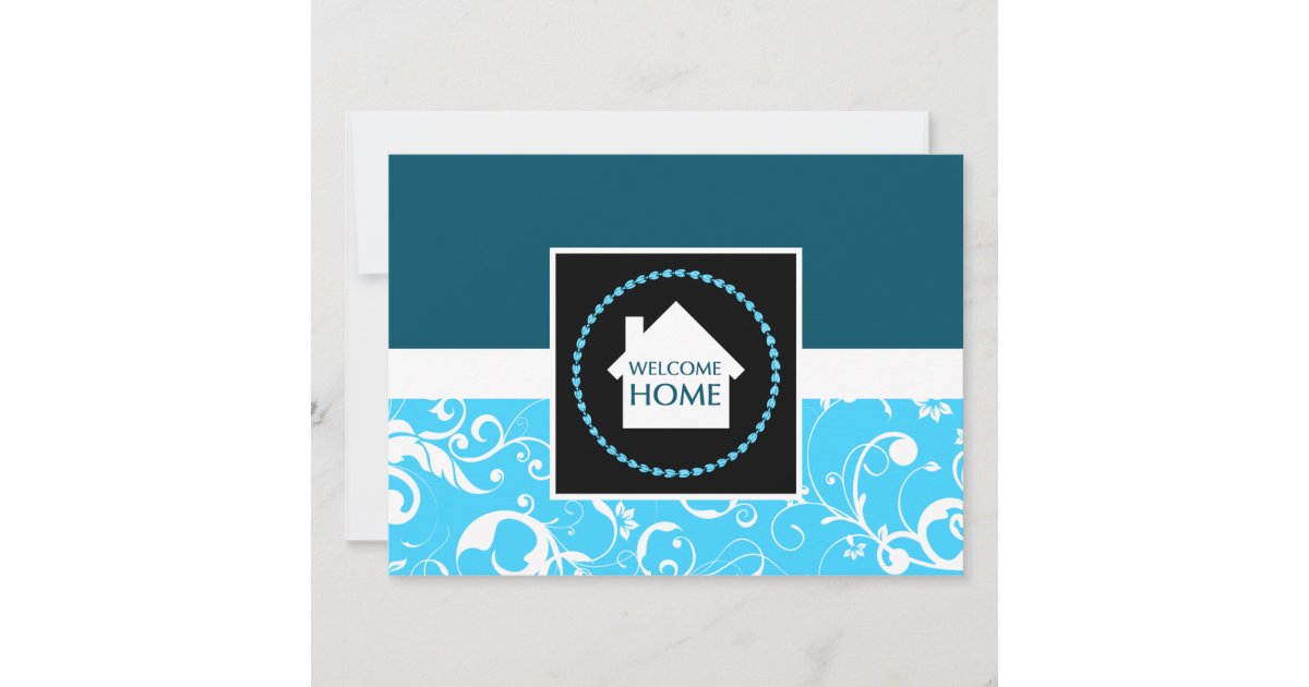 welcome home blue damask invitation | Zazzle