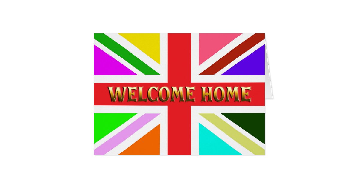 Welcome home card with a rainbow Union Jack | Zazzle