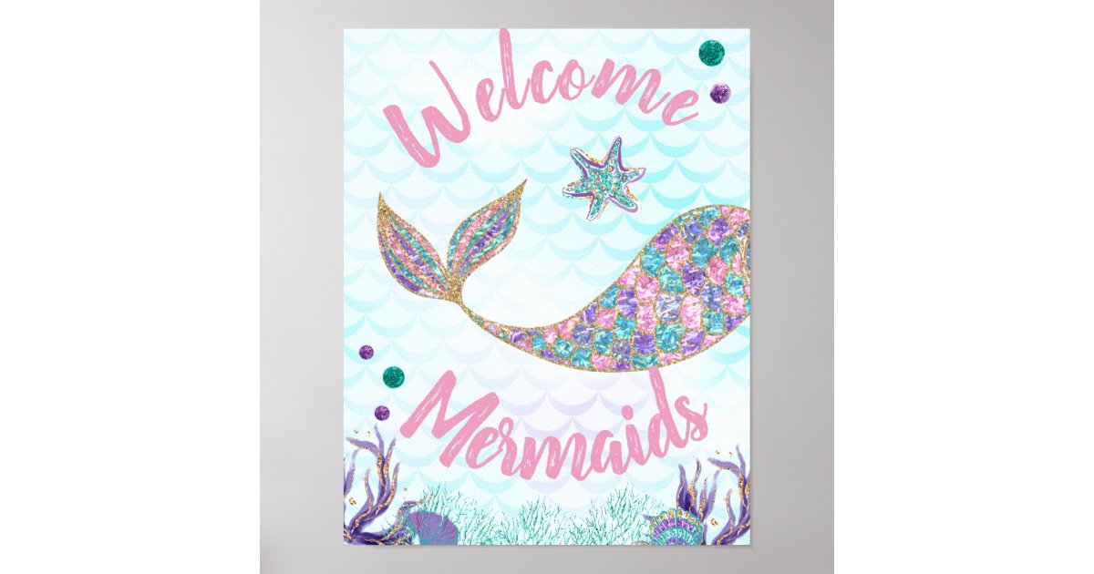 Welcome Mermaids, Mermaid Birthday Sign, Wall art | Zazzle