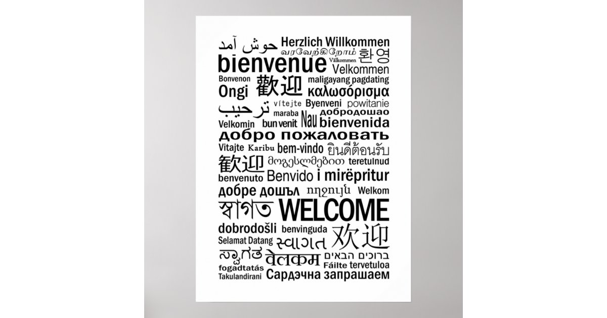 Welcome Multilingual Black and White Poster | Zazzle