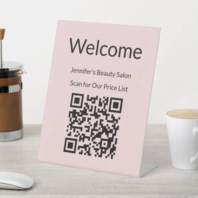 Welcome Pale Pink Scan QR Code Template Pedestal Sign | Zazzle