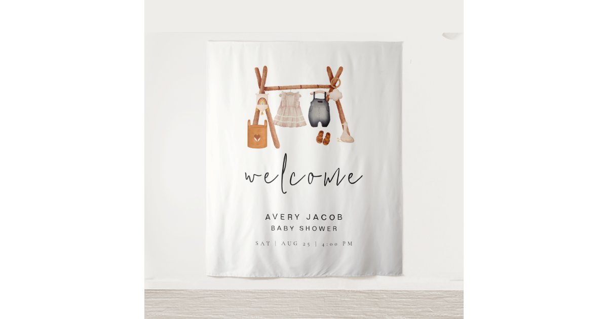 Welcome Sign Backdrop | Boho Clothes Baby Shower Tapestry | Zazzle
